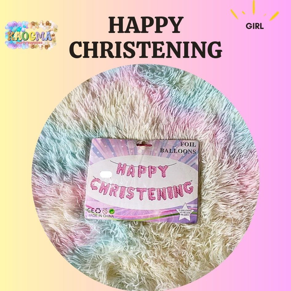 Foil Letters Happy Christening Baby Girl Pink 16pcs | Shopee Philippines