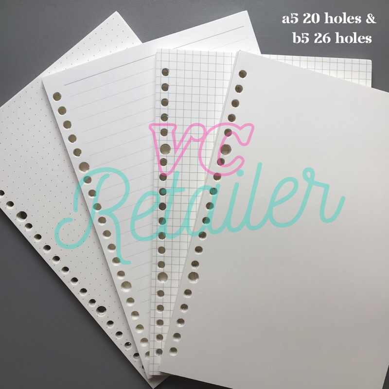 A5 20 Holes / B5 26 Holes High Quality Loose Leaf Refill for Binder ...
