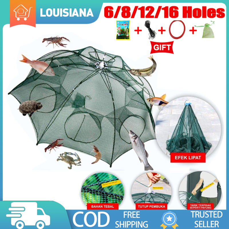 16 Holes Automatic Fishing Net Shrimp Cage, Crab, Fish Trap Cast Fish ...
