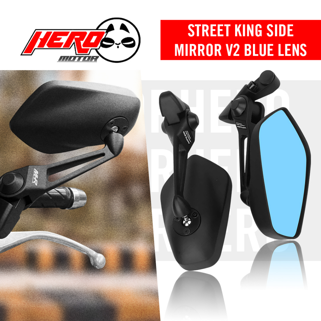 Street King Side Mirror v2 Blue Lens Short Stem 360 Degree Rotational ...