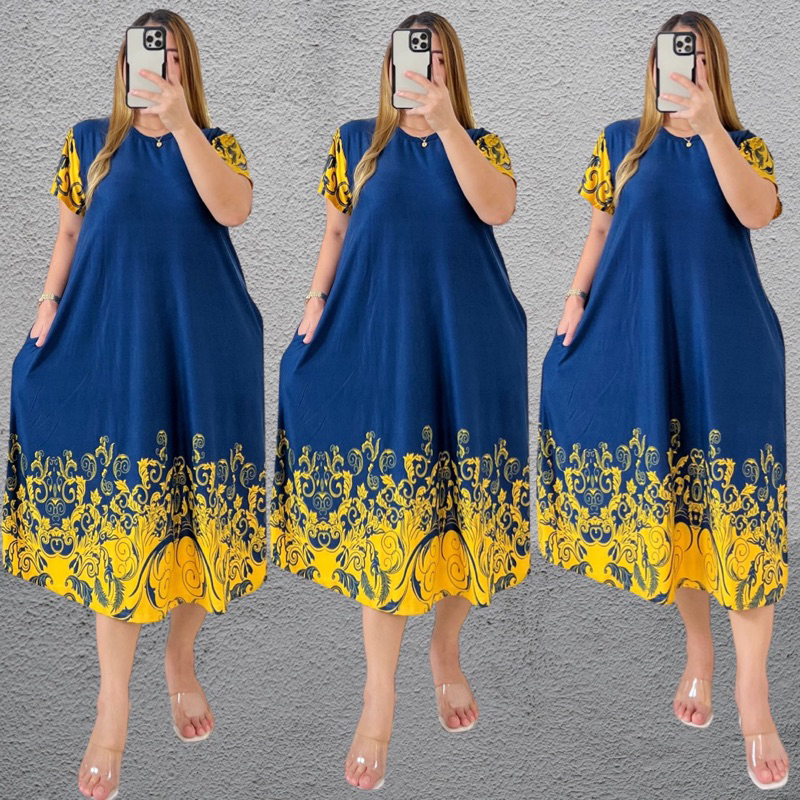 PLUS SIZE 2XL-3XL Lily Printed Midi Dress/Cotton Spandex | Shopee ...