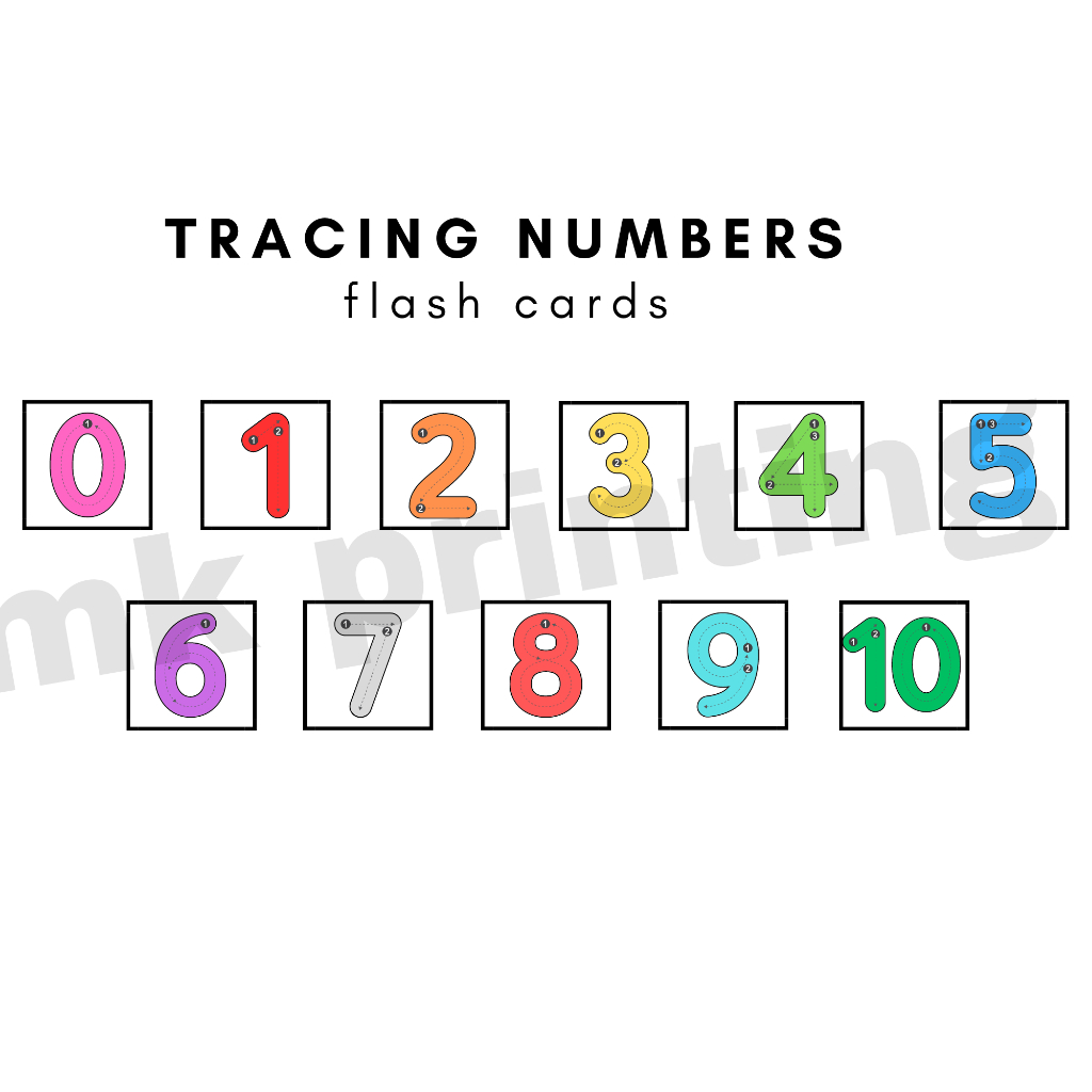 Reusable Tracing Numbers Flash Cards Colored Educational Flash Cards 0 ...