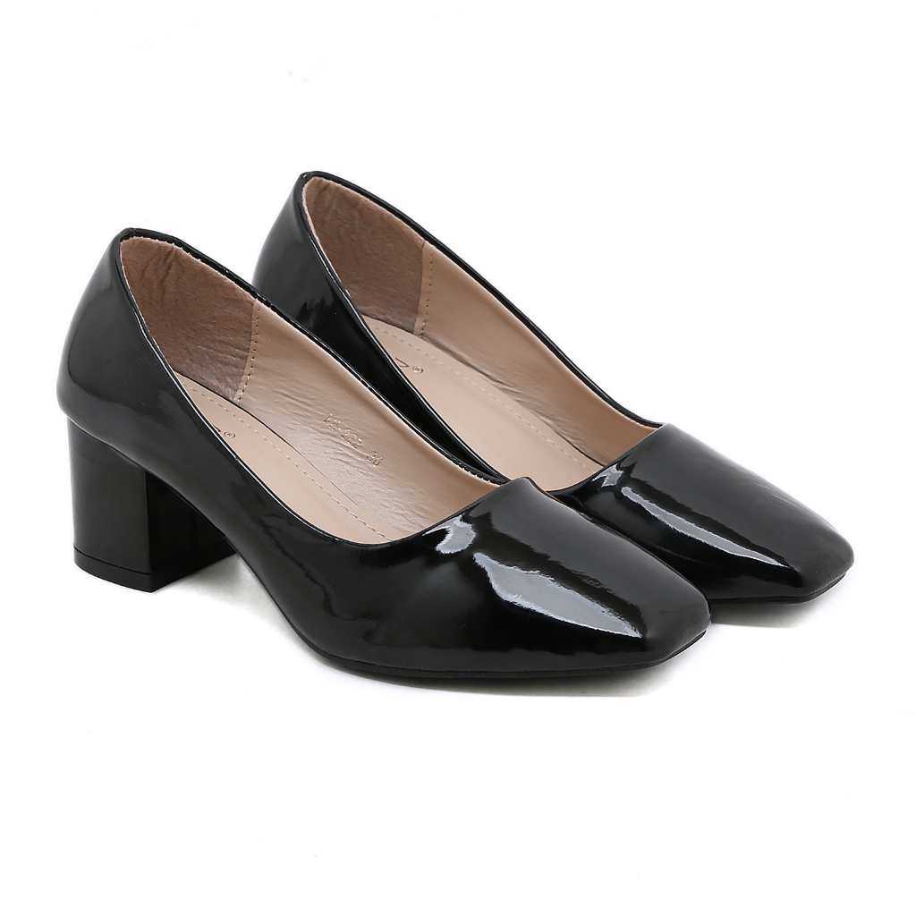 「KAEVE」2 INCH square toe leather black heels for women KH-48A | Shopee ...