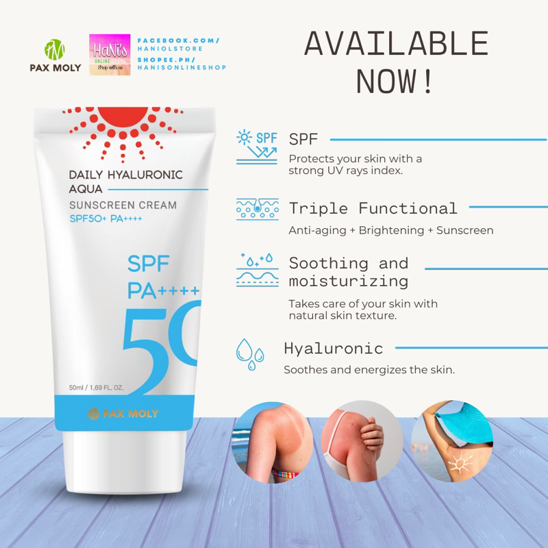 Pax Moly Daily Hyaluronic Aqua Sunscreen Cream SPF 50+ PA ++++ with ...