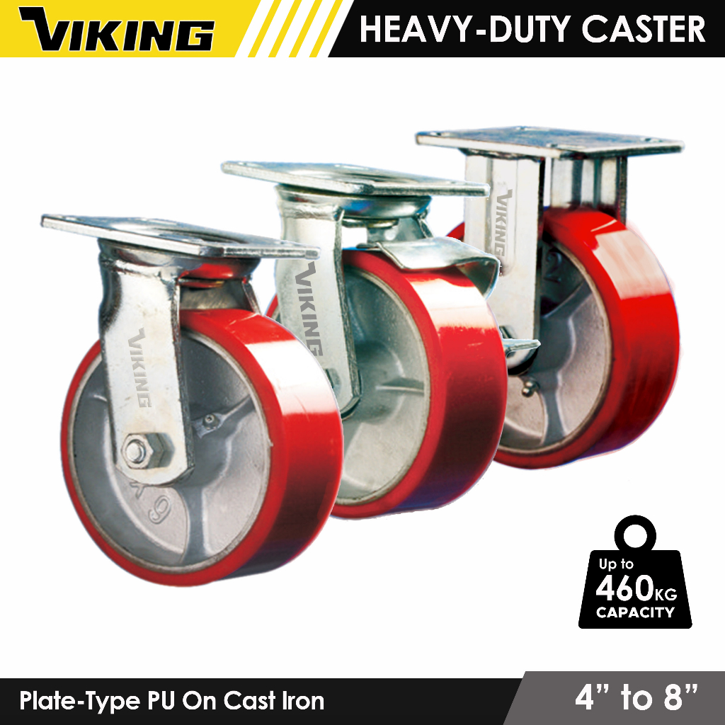 VIKING INDUSTRIAL Caster Wheel with Dbl Ball Bearing PU/Rubber/Iron ...