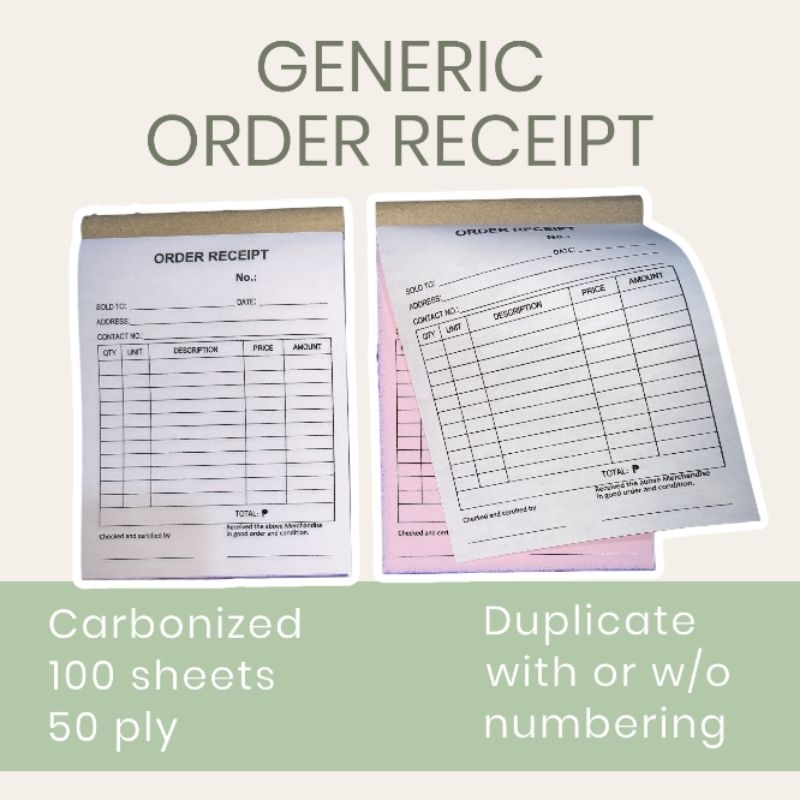 ORDER RECEIPT - GENERIC RECEIPT - CARBONIZED 4X5 SMALL SIZE | Shopee ...