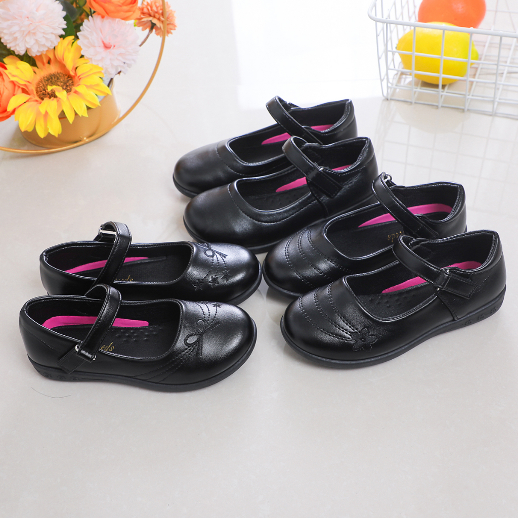 PU leather black shoes for kids girls school flat shoes for kids size ...
