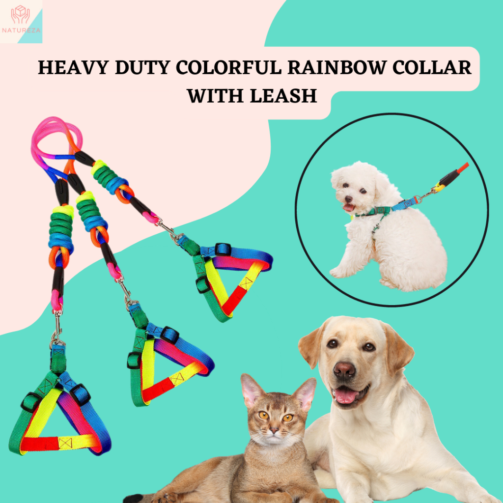Heavy Duty Nylon Rope Pet Cat Dog Colorful Rainbow Collar Harness with ...
