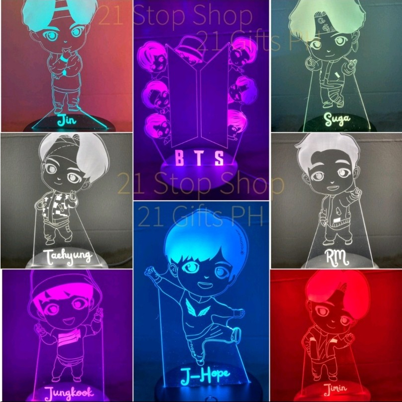 B T S KPOP Tinytan Acrylic LED Lamp Light Desk Table RM Suga JK ...