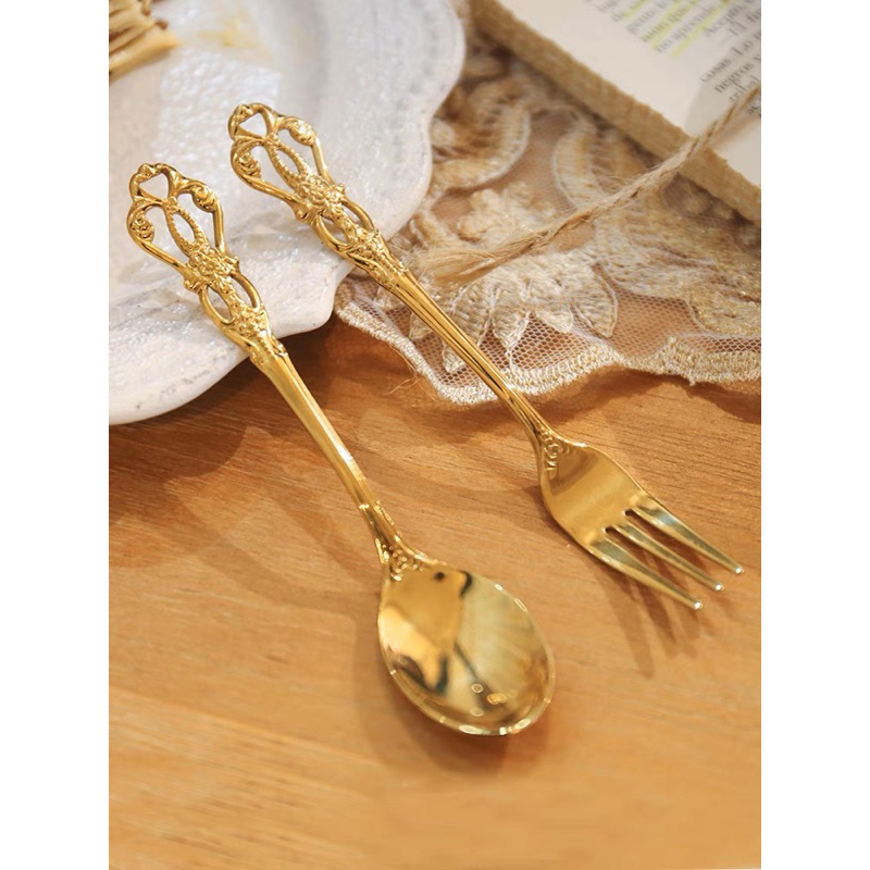 Fea Store Elegant Gold Plated Steel Tablespoons and Forks Standard Size ...