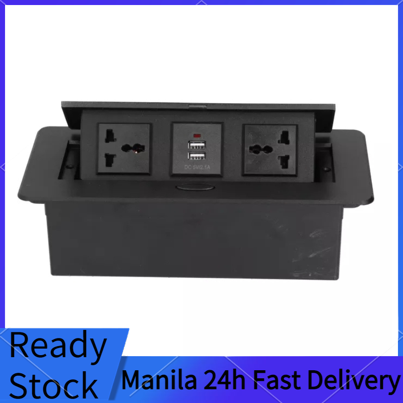 Table Pop Up Socket Dual USB Power Outlet Strip Hub Connection Box 220V ...