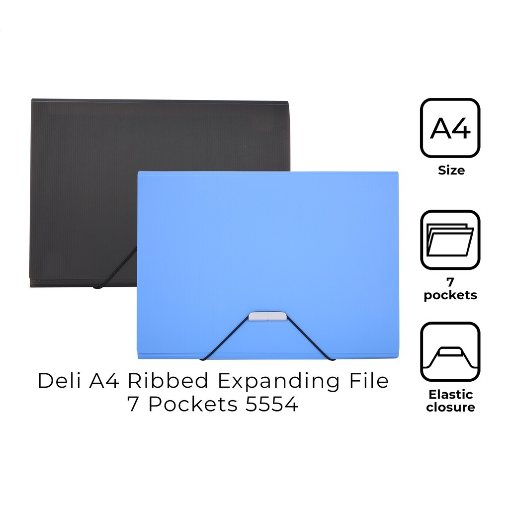 Deli 5554 A4 Ribbed Expanding File 7 Pockets Blue | Shopee Philippines