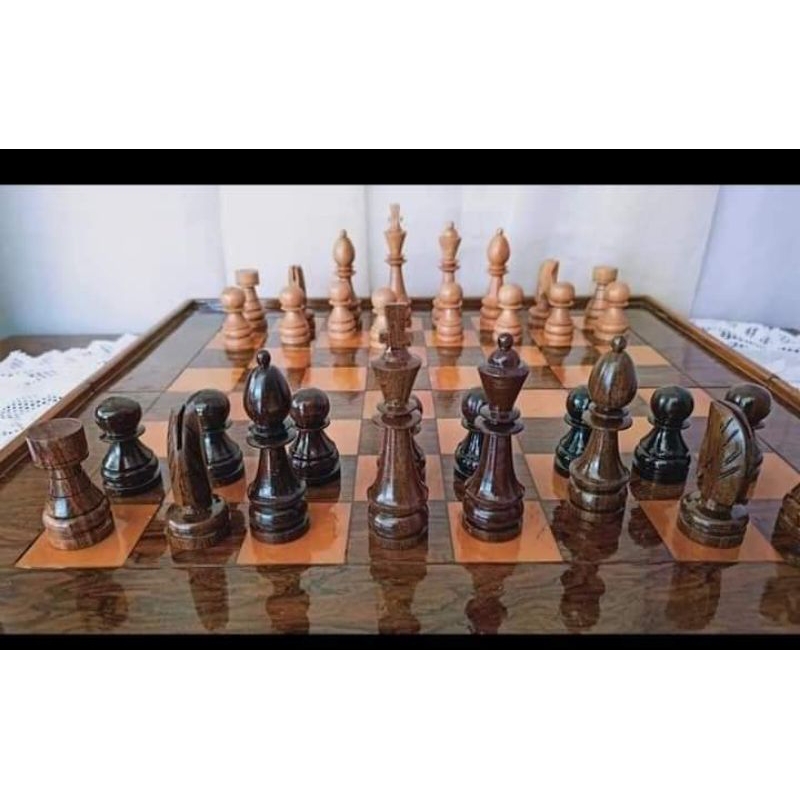 WOODEN CHESS BOARD ALL SET COMPLETE MADE IN MAGCONO IRON WOOD | Shopee ...