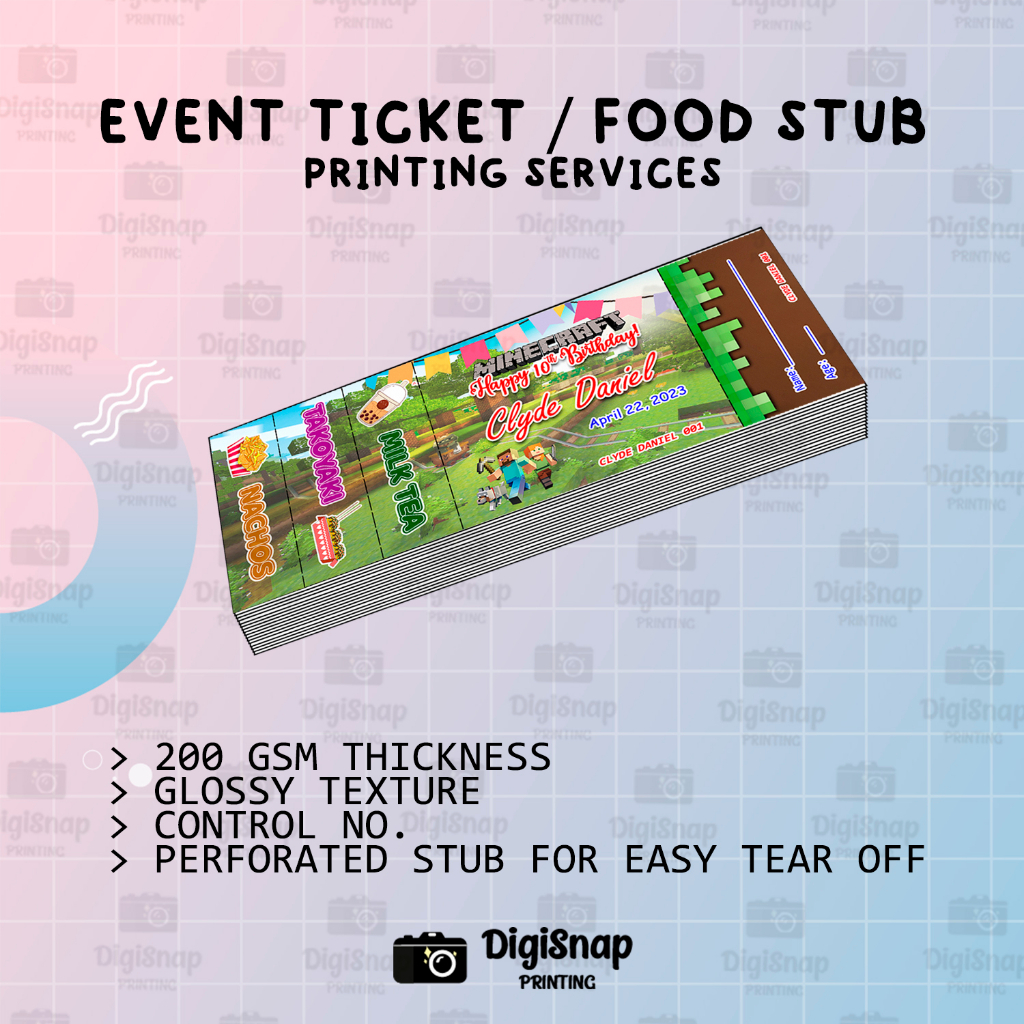 Event Ticket Party Food Stub Cards | Customize / Personalize | Shopee ...