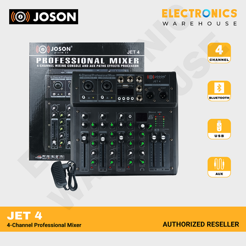 Joson Jet 4 Professional Mixer, 4-Channel Mixing Console and Aux Paths ...