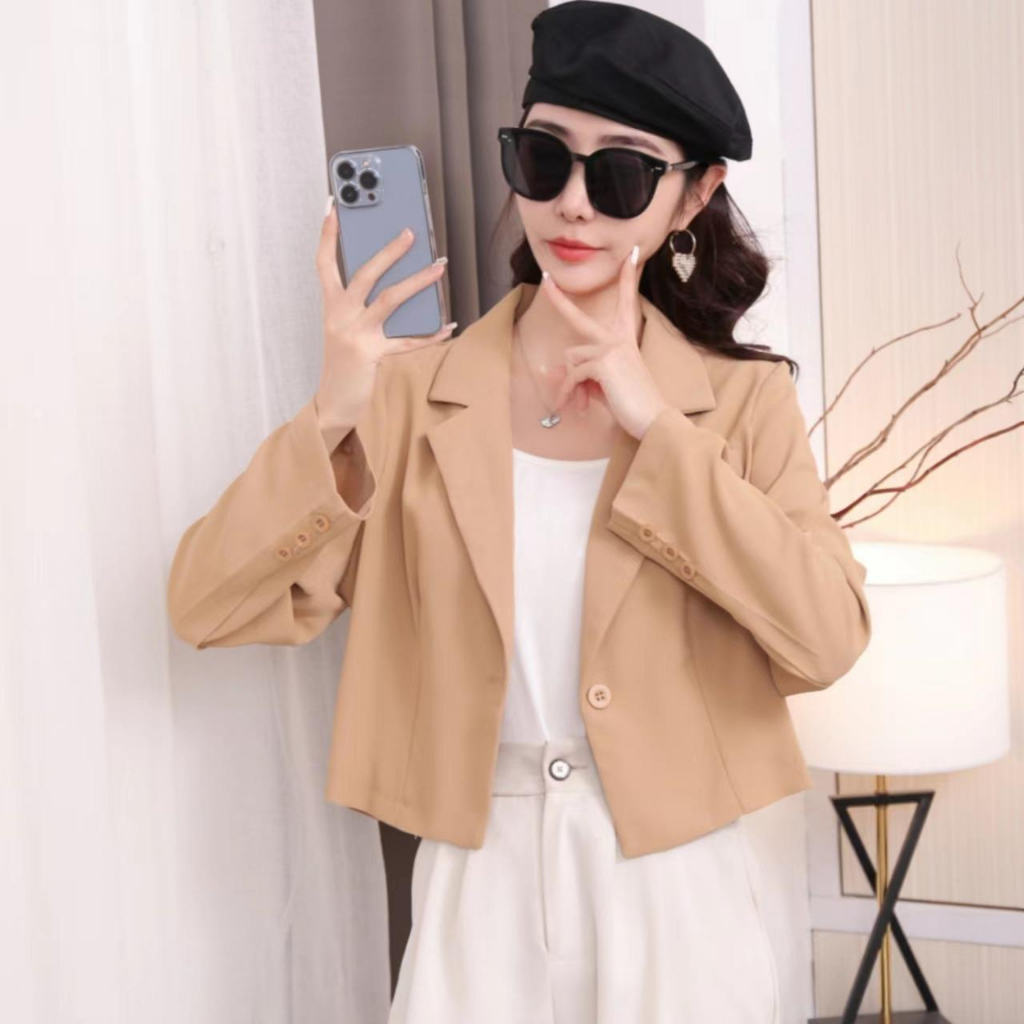 kinwoo #1635 Crop Blazer Long Sleeves S-L Women (Smooth suit fabric ...