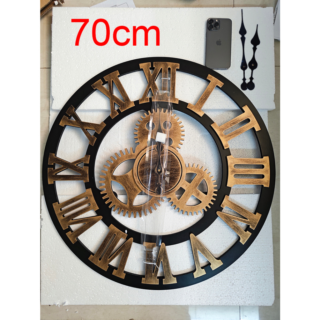 Large Clock Vintage European style Silent Wooden Iron with Roman ...