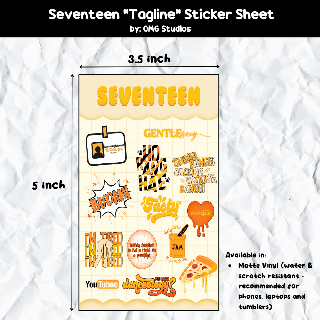 KPOP SEVENTEEN SVT TAGLINE STICKER SHEET | Shopee Philippines