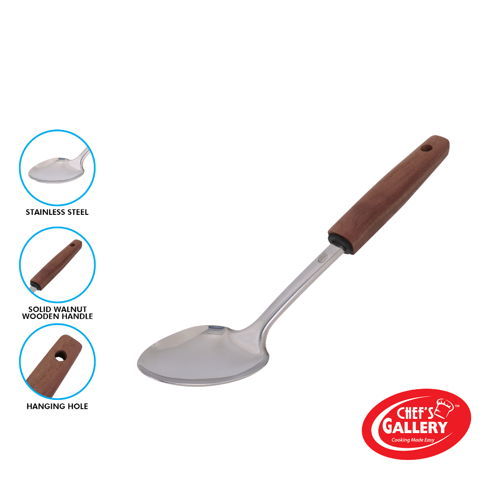 Chef's Gallery Stainless Steel Cooking Utensils with Solid Walnut ...