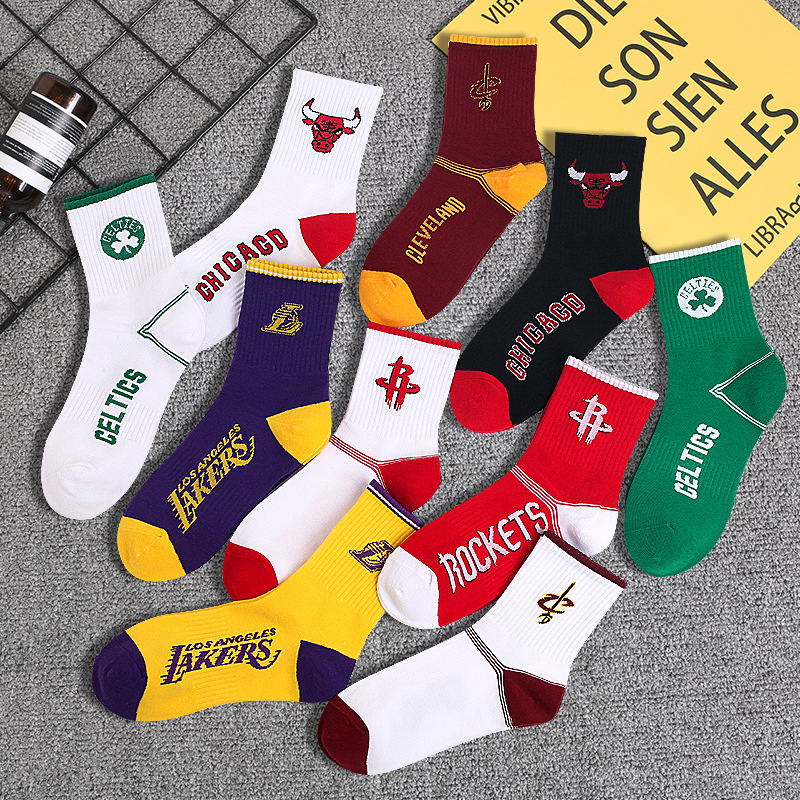 NBA Basketball Socks Team Logo Pattern Socks Lakers Rockets Spurs Bull ...