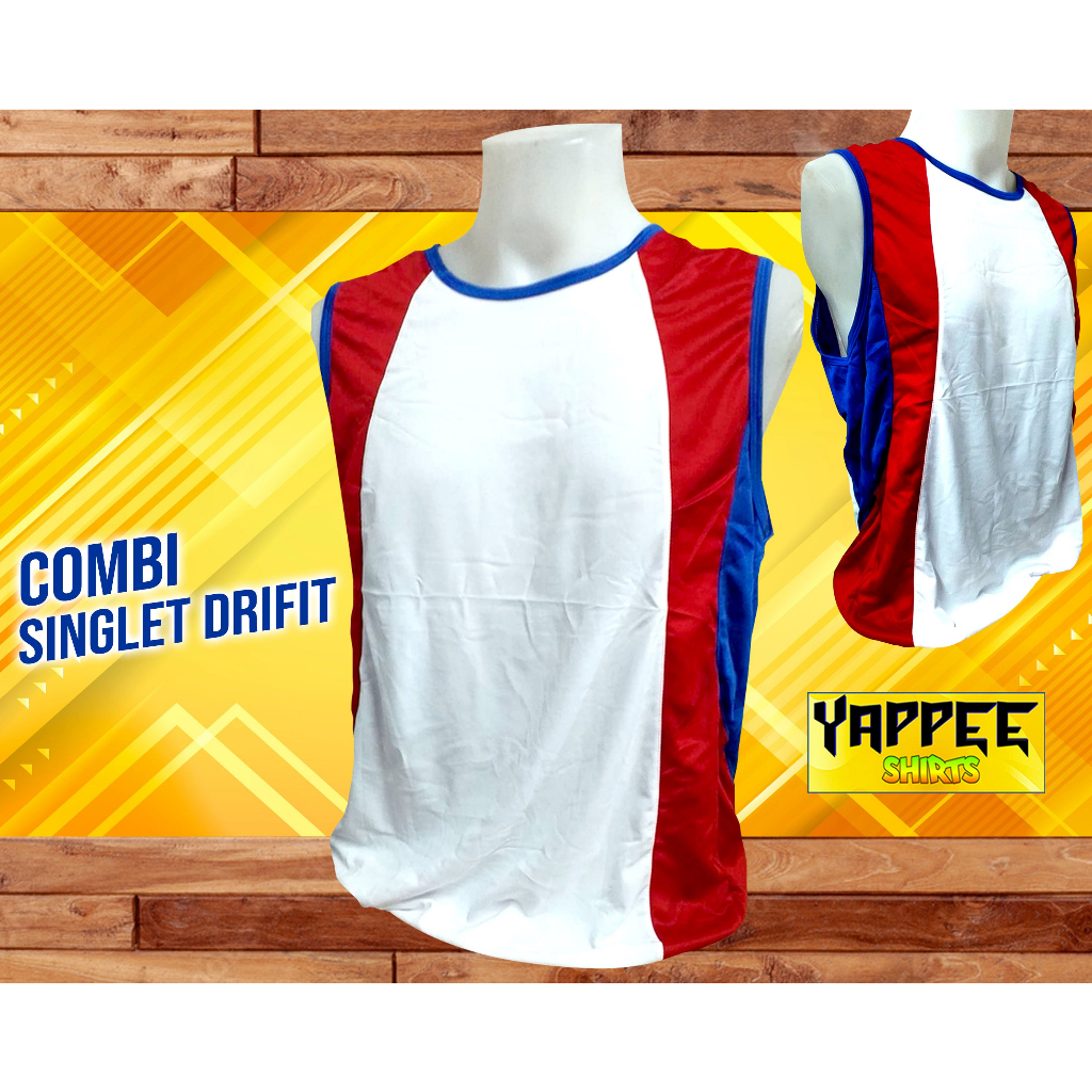 Yappee Singlet Drifit White with Red & Blue Combination | Shopee ...