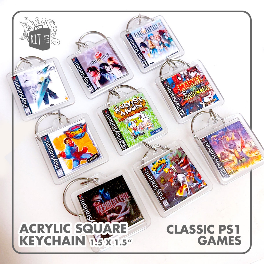 PS1 Play station games square acrylic keychains 1.5 inch Sold per piece ...