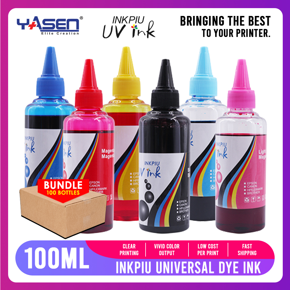 Inkpiu UV Dye Ink 100ml 1 Box (100 Bottles) | Universal Dye ink for ...