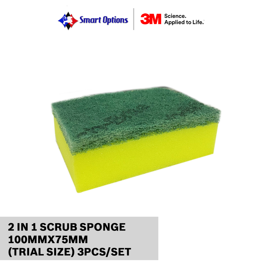 3M SCOTCH-BRITE™ 2 IN 1 SCRUB SPONGE 100MMX75MM (TRIAL SIZE) 1SET/3PCS ...
