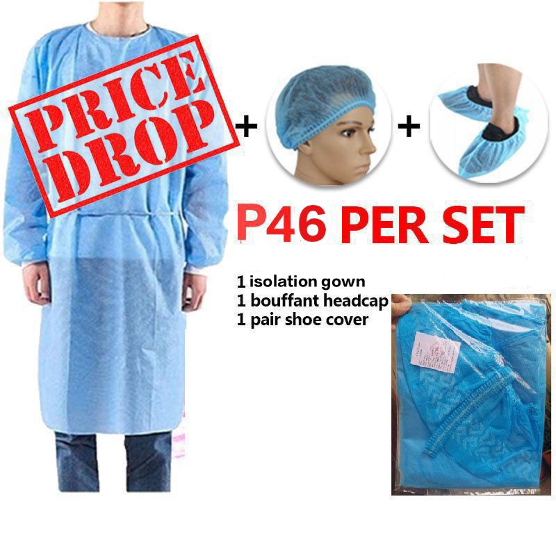 3in1 Isolation gown PPE Kit Disposable Non-woven, Shoecover & Headcap ...