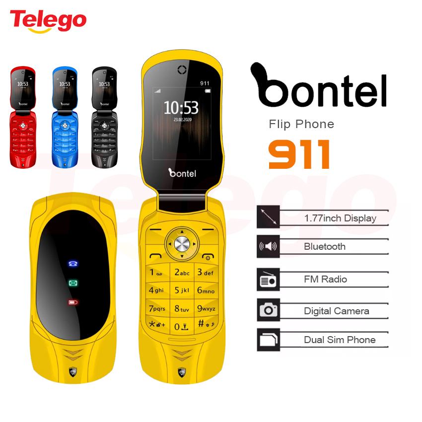TELEGO Bontel 911 Flip Mobile Phone 1000mAh Dual Sim Keypad Phone ...