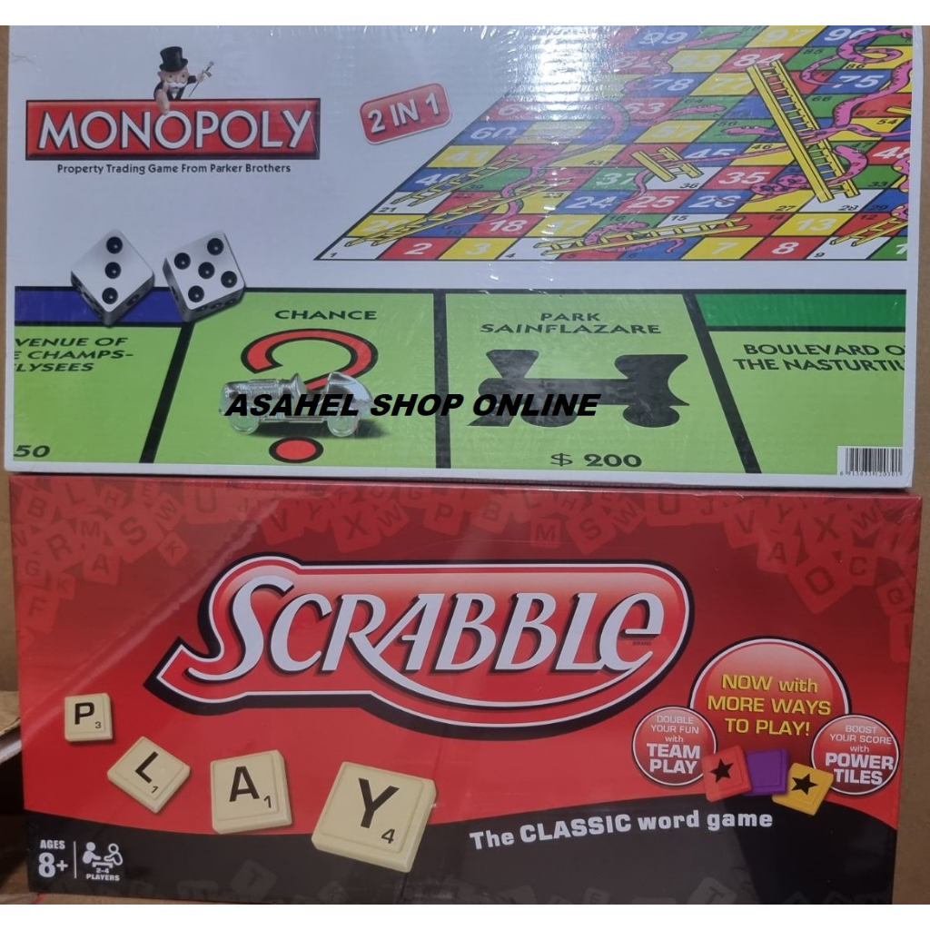 2 in 1 Monopoly/Snake and Ladders Scrabble boardgames | Shopee Philippines