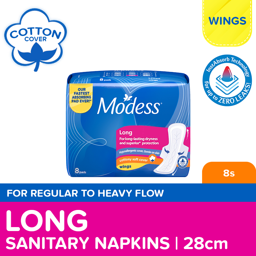 Modess Long Cottony Soft with Wings Sanitary Napkin 8s | Shopee Philippines