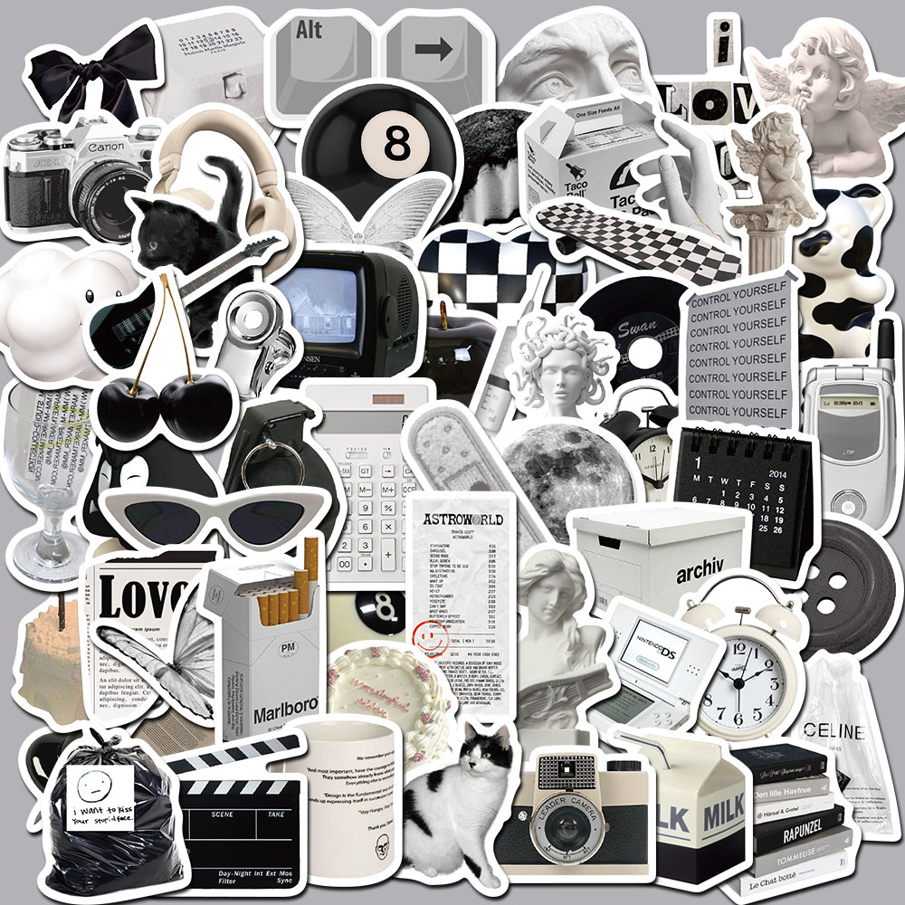 61Pcs Nordic Classical Black & White Style Series luggage Stickers ...