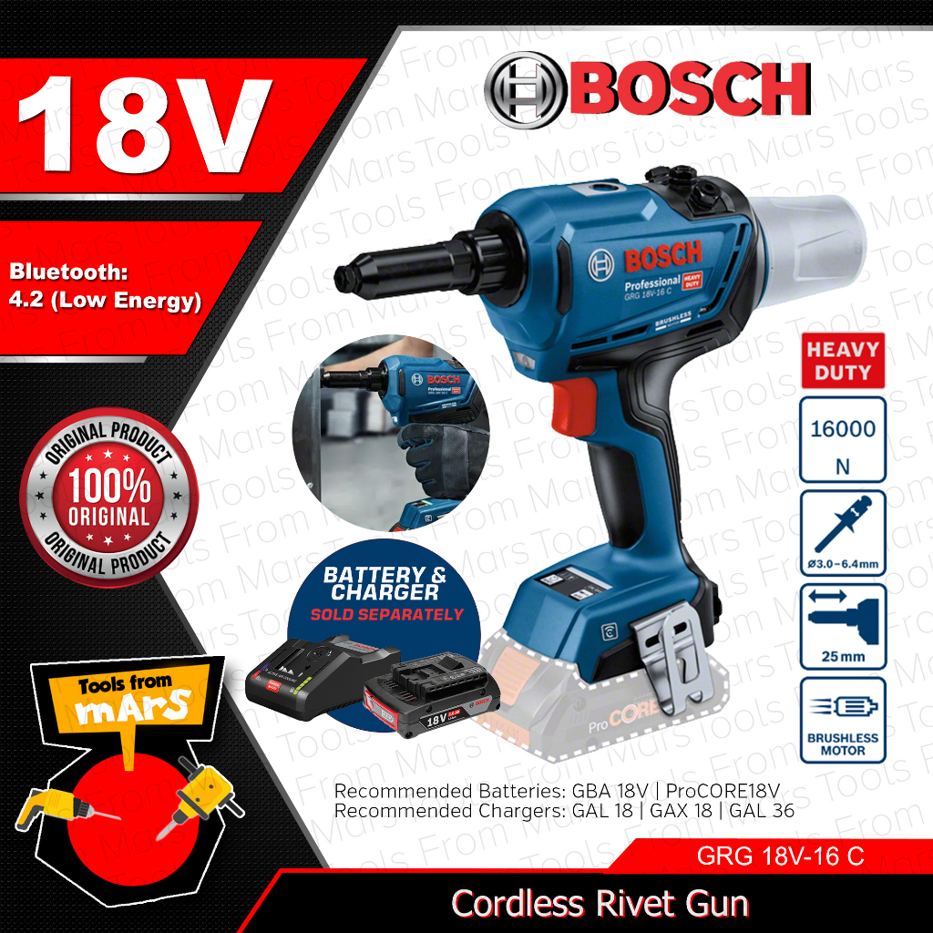 BOSCH Cordless Rivet Gun 18V Riveting Rivet Riveter Drill Tool GRG18V-16C 06019K5080 •TFM• BLC ...