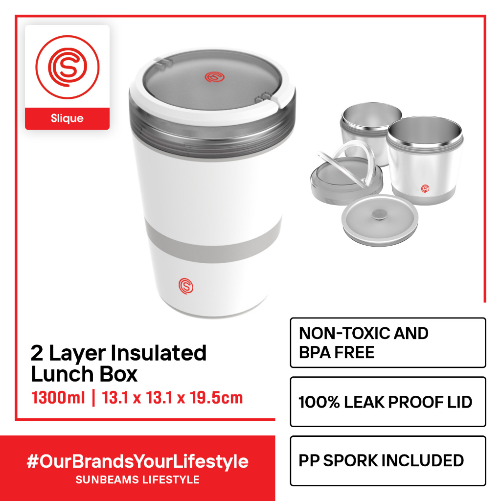 SLIQUE 2 Layer Lunch Box 1300ml | Stainless Steel Insulated | BPA Free ...