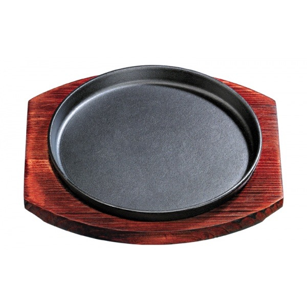 Cast ron Sizzling Plate ROUND shape design WITH wood 22cm | Shopee ...