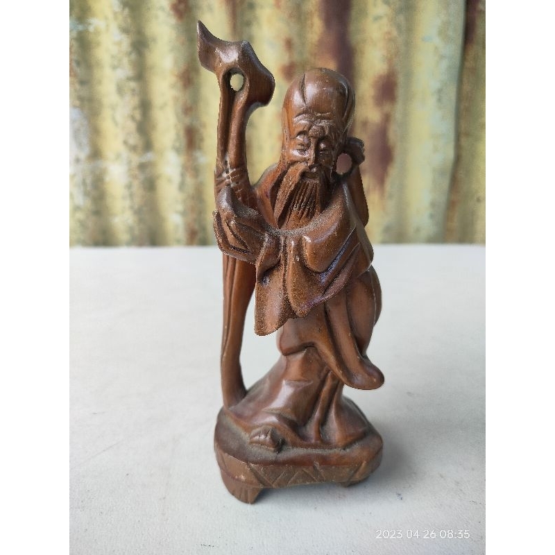 Hand Carved Wood Statue Of An Old Man-Longevity God. Shou Lao Xing ...