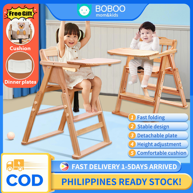 Baby High Chair Feeding Foldable Baby Solid Wood Chair Adjustable ...