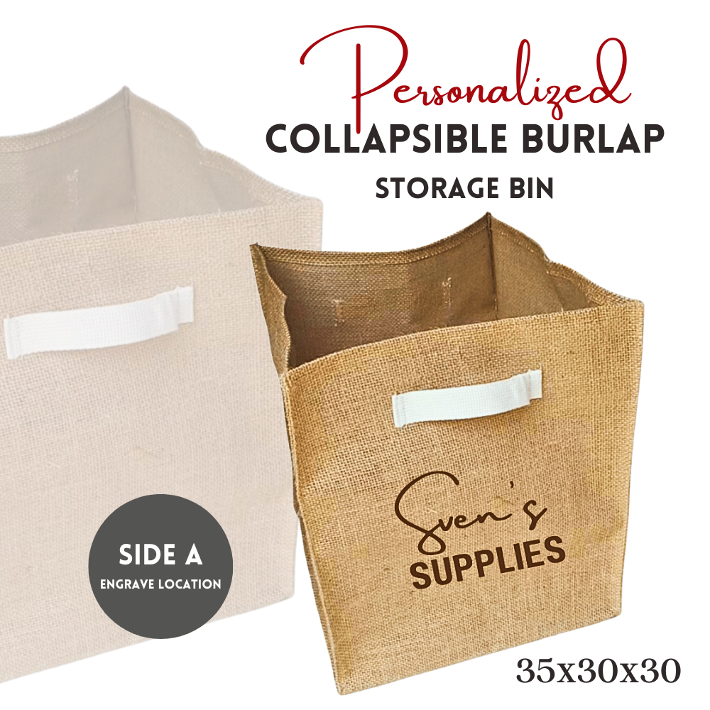 Personalized Engrave Collapsible Burlap Storage Bin Home Kitchen ...