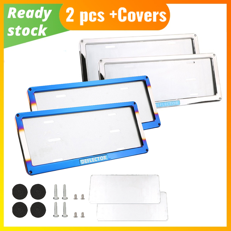 2Pcs License Plate Frame with Cover Chrome Stainless Universal Car ...