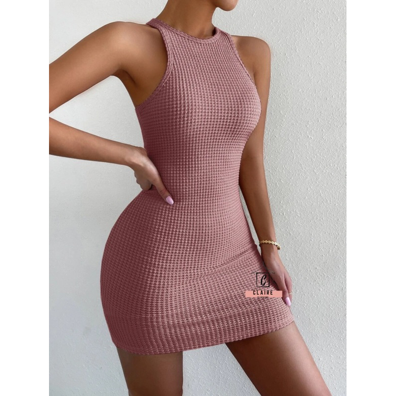 Claire Waffle Knit Sando Dress 12193# | Shopee Philippines