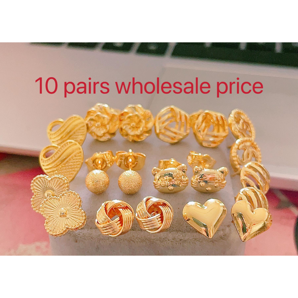 10 pairs wholesale price 14k Bangkok gold earrings Hybrid | Shopee ...