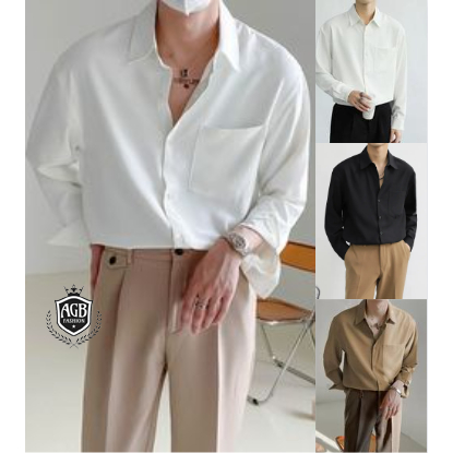 AGB Plain Korean Polo for Men Casual Long Sleeve Polo for Men 3 Colors ...