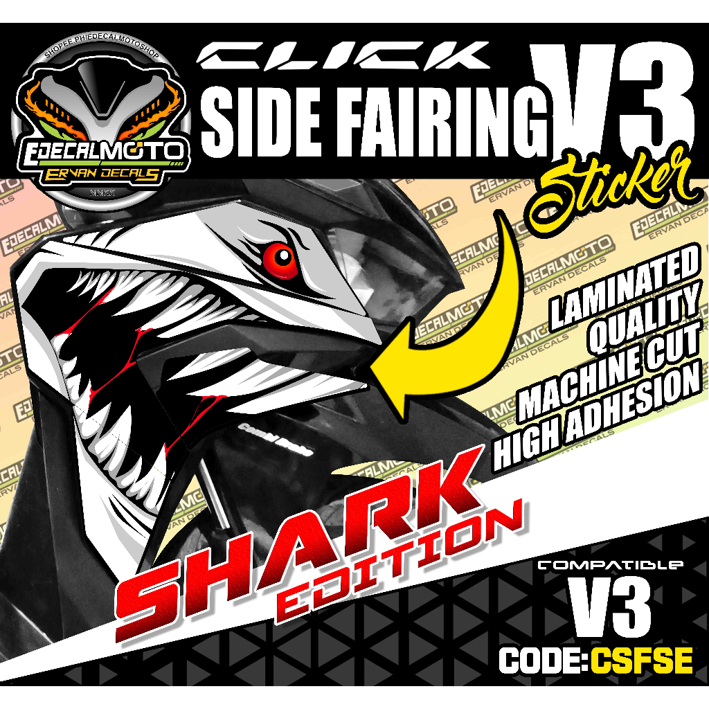 HONDA CLICK VERSION 3 SIDE FAIRING DECAL STICKER SHARK EDITION | Shopee ...