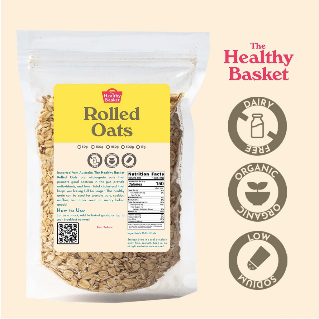 Healthy Basket Whole Grain Rolled Oats (250g, 500g & 1kg) | Shopee ...