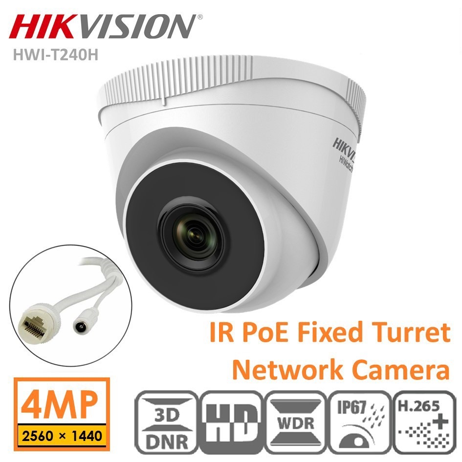 HIikvision Hiwatch HWI-T240H 4MP IR PoE Outdoor Fixed Turret Network ...
