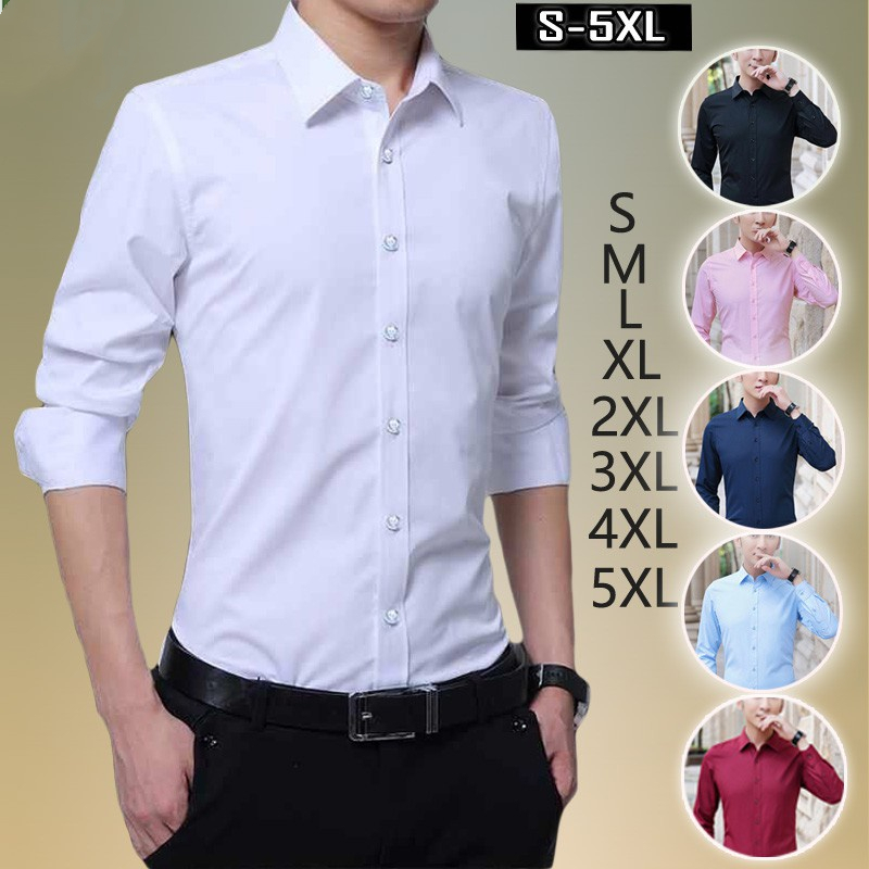 Men Shirt Long Sleeve Shirt Plus Size Classic Korean Men's Plain Casual Fashion Business Formal ...