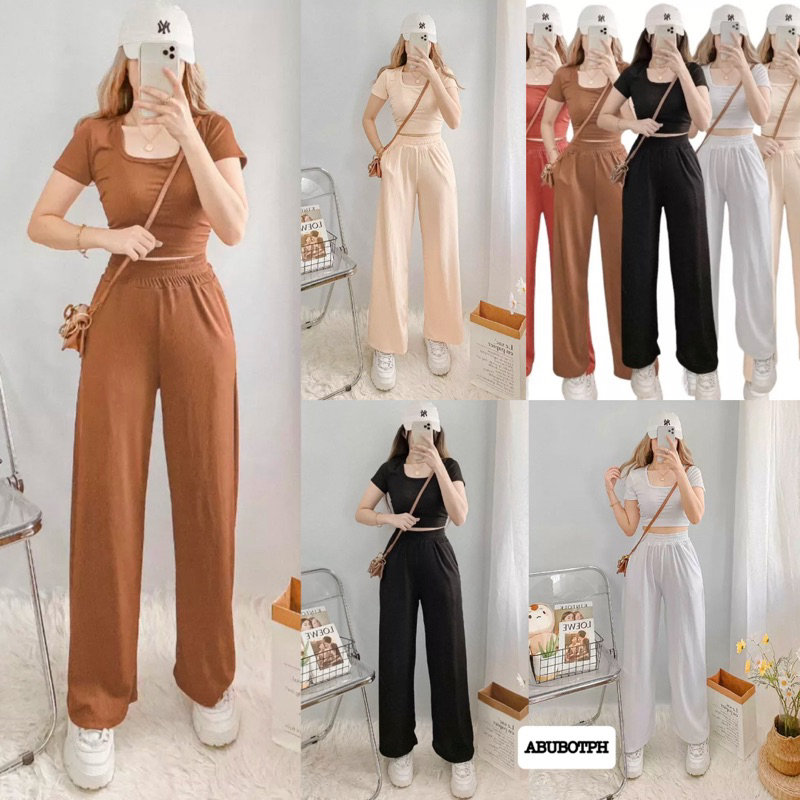 MARIA TERNO Knitted Squareneck Top and Pants Coordinates | Shopee ...