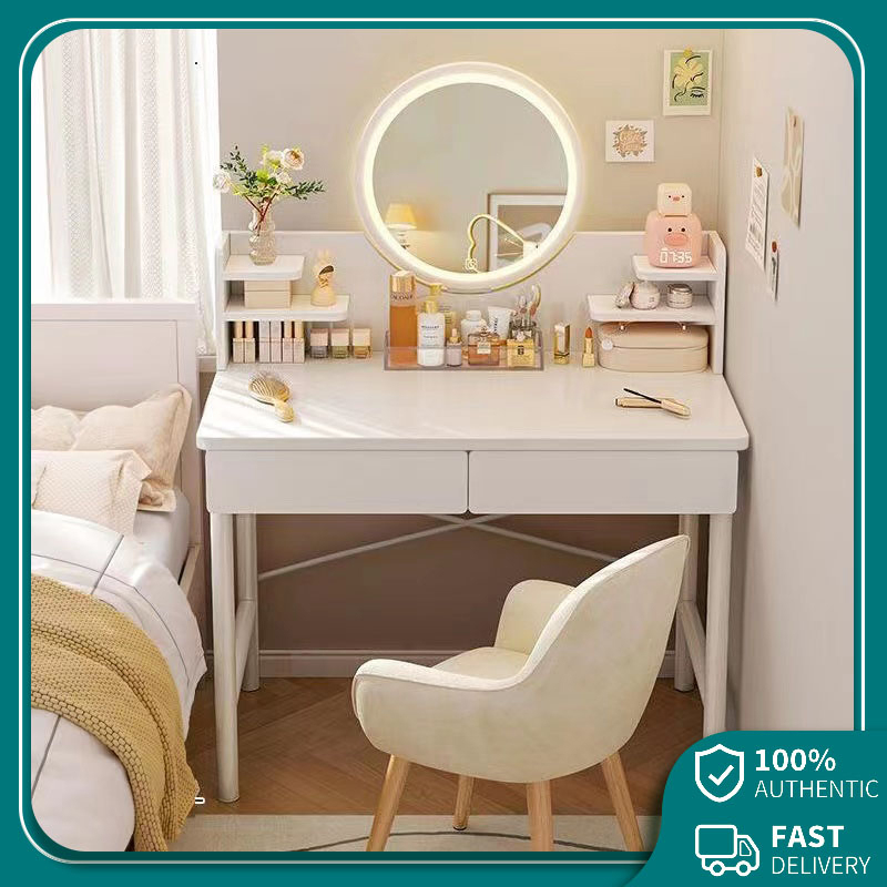 Nordic Simple Vanity Table With Led Light Mirror Dresser Make Up Table ...
