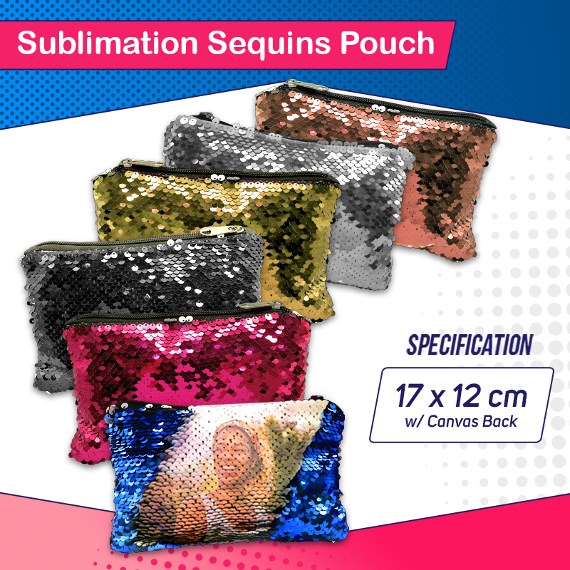 Sequins Pouch with Canvas Back Sublimation Printable Wallet (17cm x ...